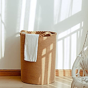 Homlikelan 58L Cotton Woven Laundry Hamper,Foldable Laundry Basket for Blankets,Pillows,Toys,Shoes Tall CLothes Hamper Laundry Bin Light Brown 20''H 15''D