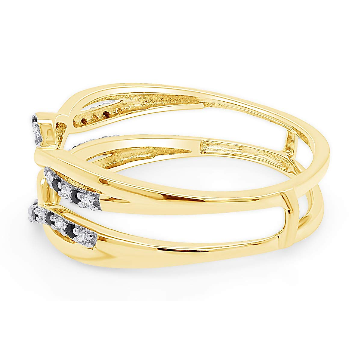0.24 Carat Black & White Cubic Zirconia Twist Enhancer Guard Ring 14K Yellow Gold Over Sterling Silver Ring Size-6