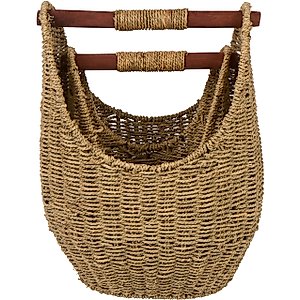 Trademark Innovations 12.2" & 9.4" Seagrass Baskets with Wooden Handles - Set of 2 (Natural)