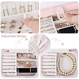 Yonzone Small Jewelry Box Travel Jewelry Organizer Mini Jewelry Storage Case for Women Girls Gift, Faux Leather Double Layer Portable Jewelry Boxes for Necklace Earring Ring, Pink