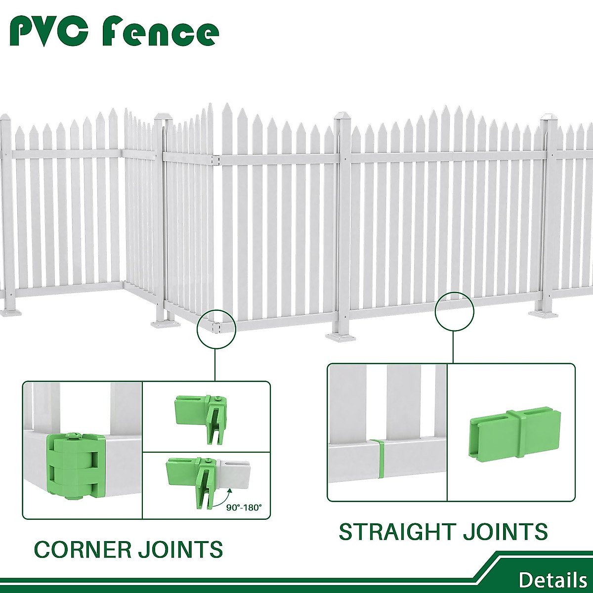 Goleray Outdoor Vinyl Fence (1Set), W84 X H36 Garden Fence Panels White Picket Fence Privacy Screen PVC Fencing for Yard Patio Decorative Air Conditioner Fence(34 Pickets,Scalloped)