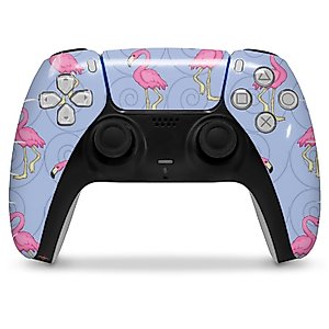 WraptorSkinz Skin Wrap compatible with Sony PS5 DualSense Controller Flamingos on Blue (CONTROLLER NOT INCLUDED)