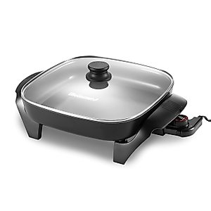 Elite Gourmet EG2212 12"x12"x2.15” Healthy Ceramic Coated Electric Skillet, Dishwasher Safe, Rapid Heat Up, 1200W, Dark Grey