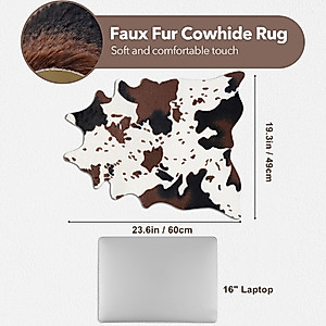 Fttoyoly Faux Mini Cowhide Rug Rustic Chic Western Rugs for Decor Kids Room Dining Room,Durable Premium Faux Fur Animal Cow Hide Rugs Carpet for Western Decor Table Centerpieces,19.3" W x 23.6" L
