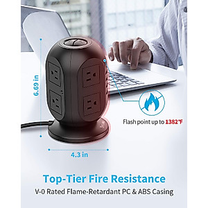 Surge Protection Power Strip Tower, BESFAN 10 FT Extension Cord with 8 AC Outlets and 4 USB Ports, Indoor Extension Cord with Overload Protection