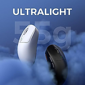 KYSONA Wireless Gaming Mouse Ultralight 55g, 3395 Lag-Free Sensor, 26K DPI, HUANO Switches, 80Hrs Long Battery Life, 6 Programmable Button for PC, 3 Modes (2.4G/Wired/BT), Win with M600, White