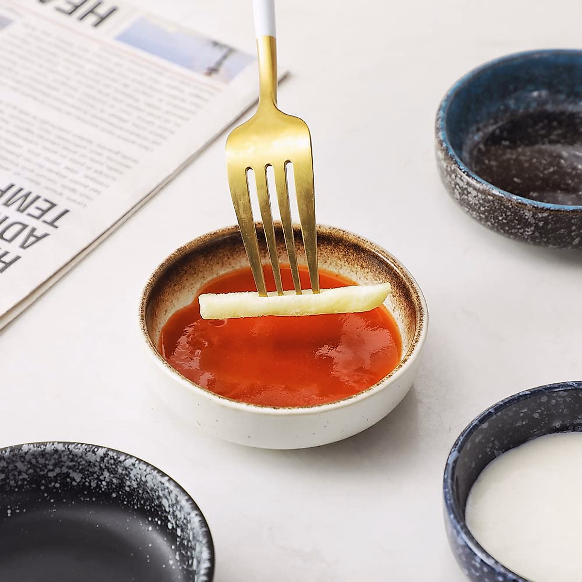 JuneCat 3.3 Inch Soy Sauce Dish Dipping Bowls 2.5oz Side Dishes Small Appetizer Pinch Bowls Set of 6