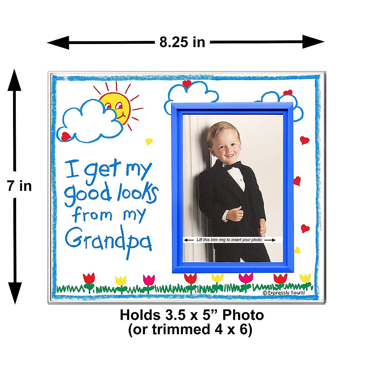 Picture Frame for Grandpa | "I Get My Good Looks from My Grandpa" | Classic Crayola Cute Picture Frame | Measures 8.25 x 7 in | Holds a 3.5 x 5 inch Photo | Easy to Mail
