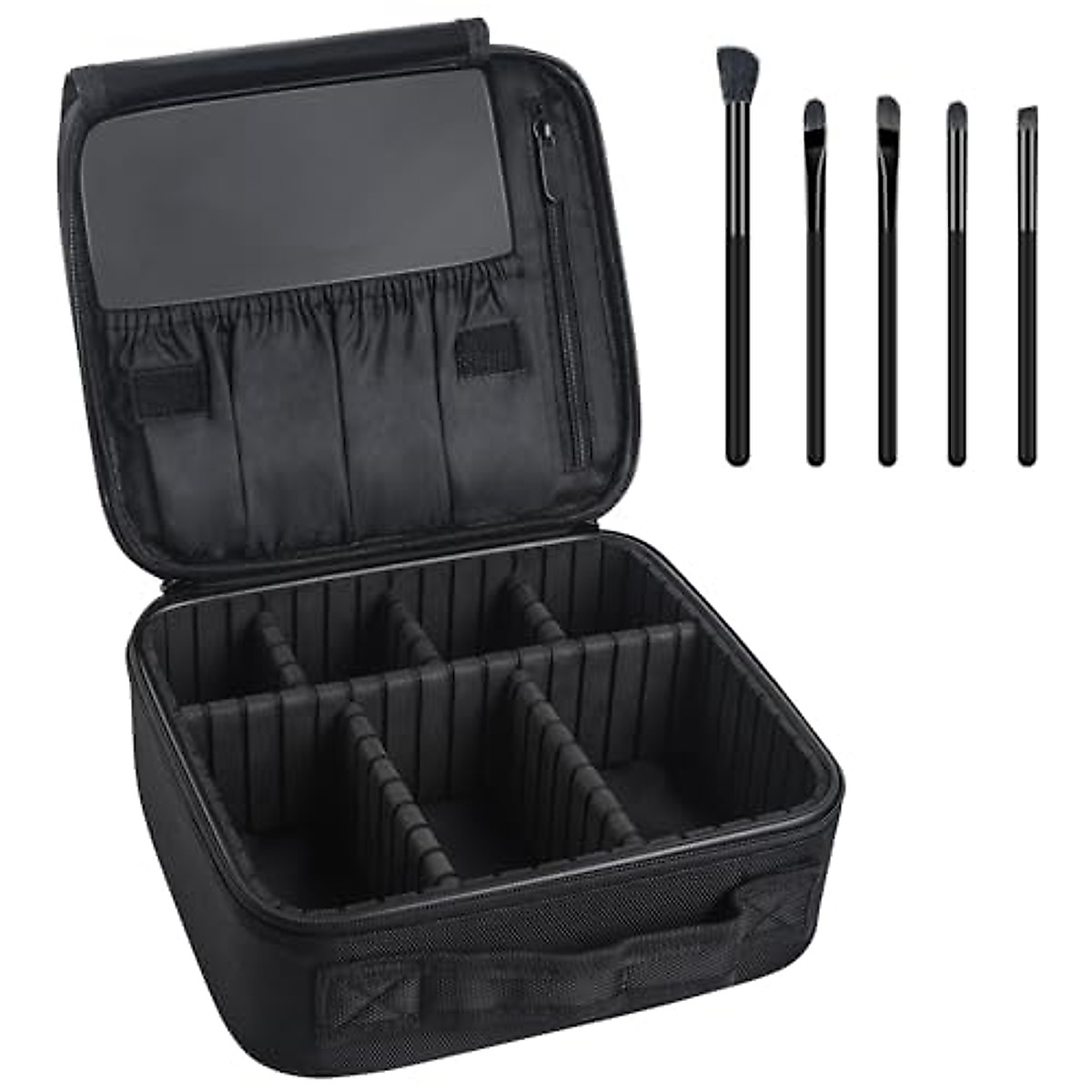 DISEN Makeup Bag Organizer, with Extra 3 Brushes, Adjustable Dividers, Cosmetic Bag Portable Travel Case Waterproof and Durable, for Women