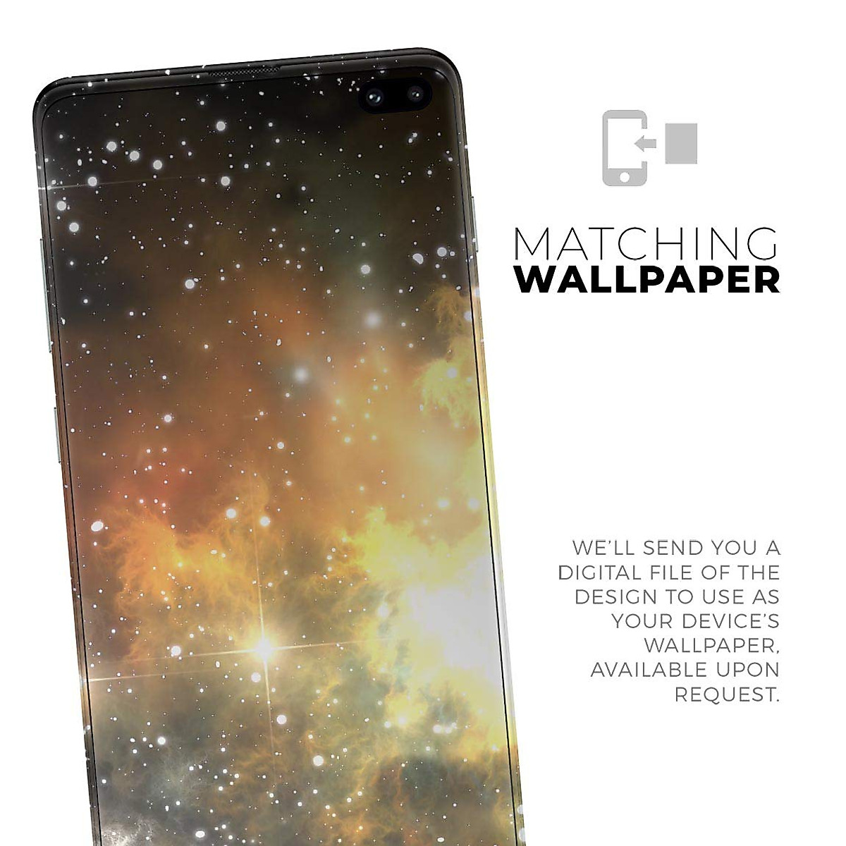DesignSkinz Glowing Gold & Black Nebula | Protective Vinyl Decal Wrap Skin Cover Compatible with The Samsung Galaxy S10e (Full-Body, Screen Trim & Back Glass Skin)