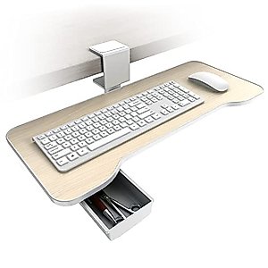 Keyboard Tray Under Desk,360 Rotating Keyboard&Mouse Tray with Drawer,Yikola Desk Extender Adjustable C-Clamp, Ergonomic Platform Tray Under Table,No Drilling Install 23.54'' x 9.8''in-Oak Pattern…