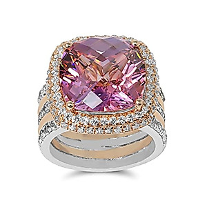 ORO LEONI Cushion Cocktail Two Tone Ring in 925 Sterling Silver, Rose Gold, White and Pink
