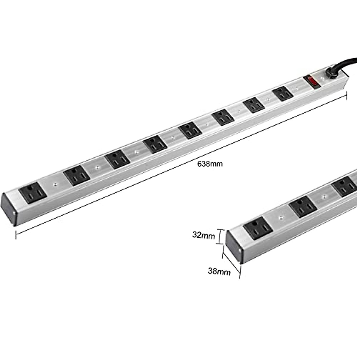 Inland Products 8 Outlet Aluminum Power Strip Silver (03197)