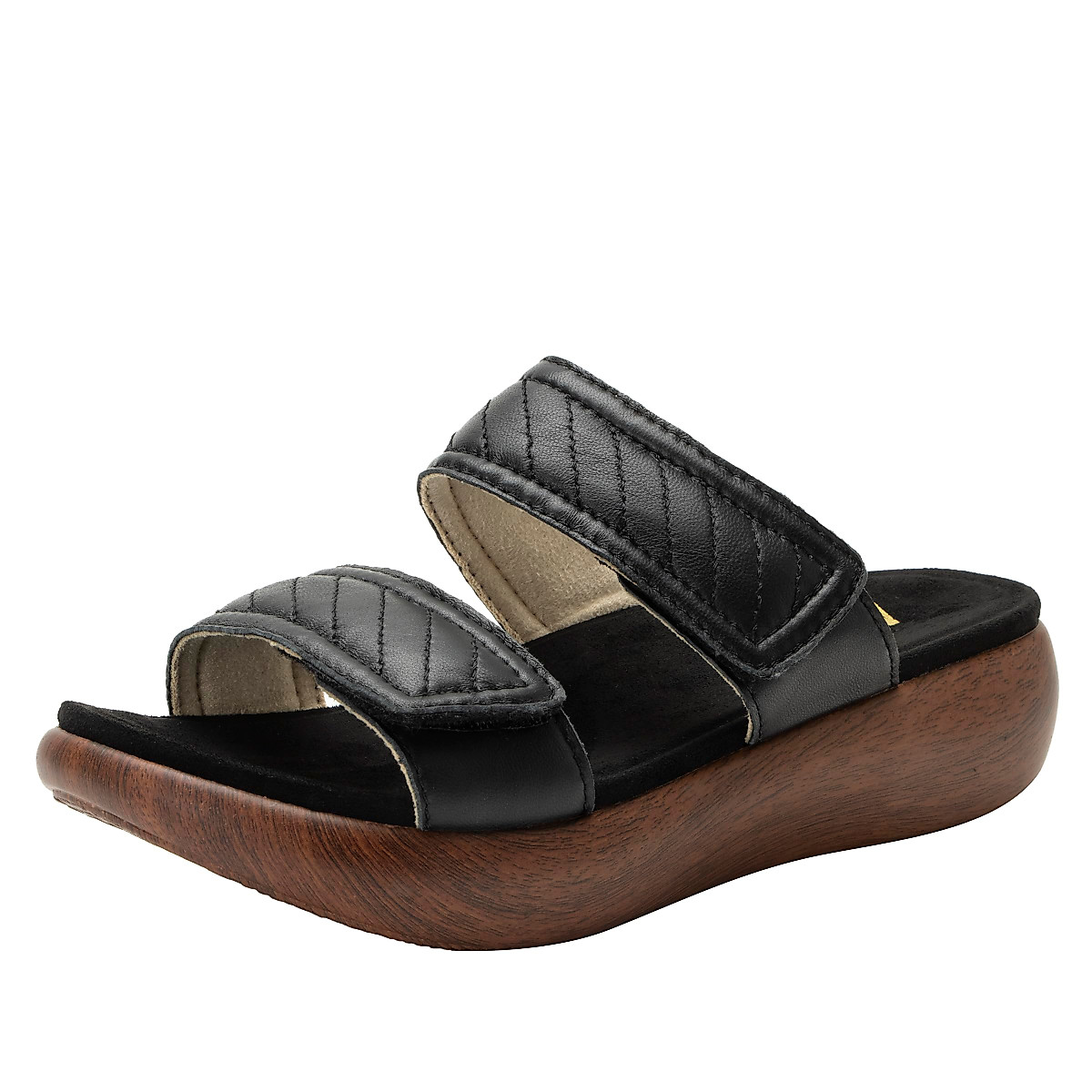 Alegria Womens Brayah Black Leather Double Strap Slide Sandal 9 M US