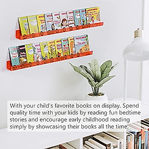 MITIME 8 Pack 15 Inch Acrylic Invisible Kids Floating Bookshelf for Kids Room,Clear Acrylic Picture Ledge Vinyl Record Display Shelf Nail Polish Holder with. (8, Clear Red)