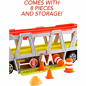 Matchbox Construction Hauler Detachable Cab Holds 16 Vehicles Plus Metal die-cast Tractor and Parts for Realistic Story Play Great Gift Ages 3 and Older