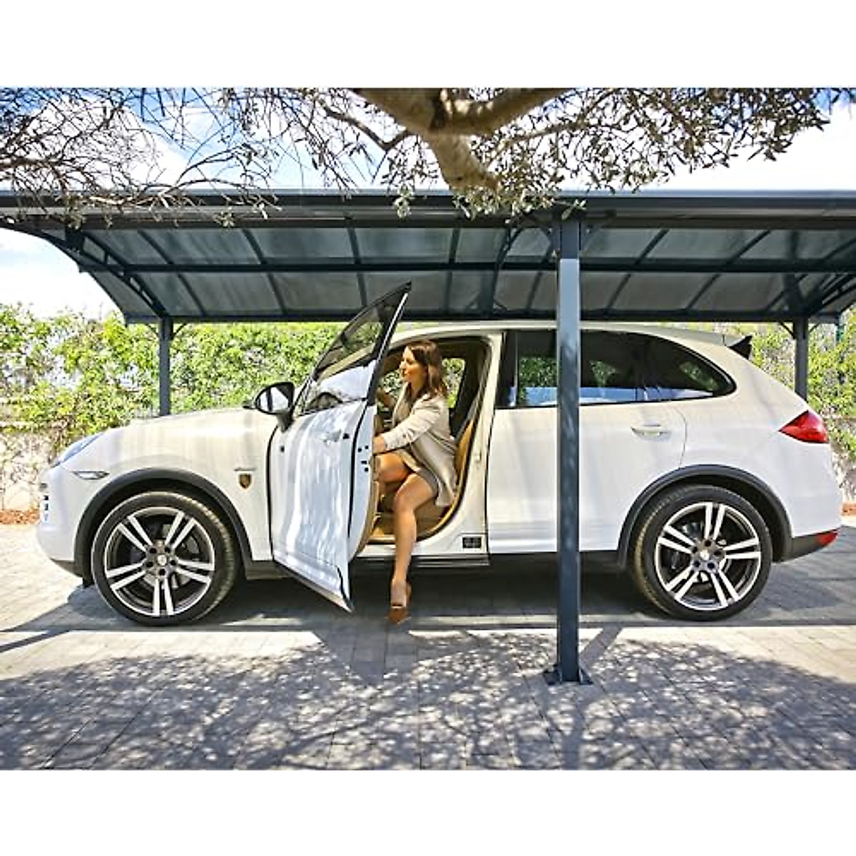 Palram - Canopia Arcadia 12 x 21 x 6.5 Carport, Heavy Duty Metal Car Port, Weather-Protected Aluminum Frame, Polycarbonate RV & Car Storage, UV Protected, DIY Truck Garage Kit, 10-Year Warranty, Gray