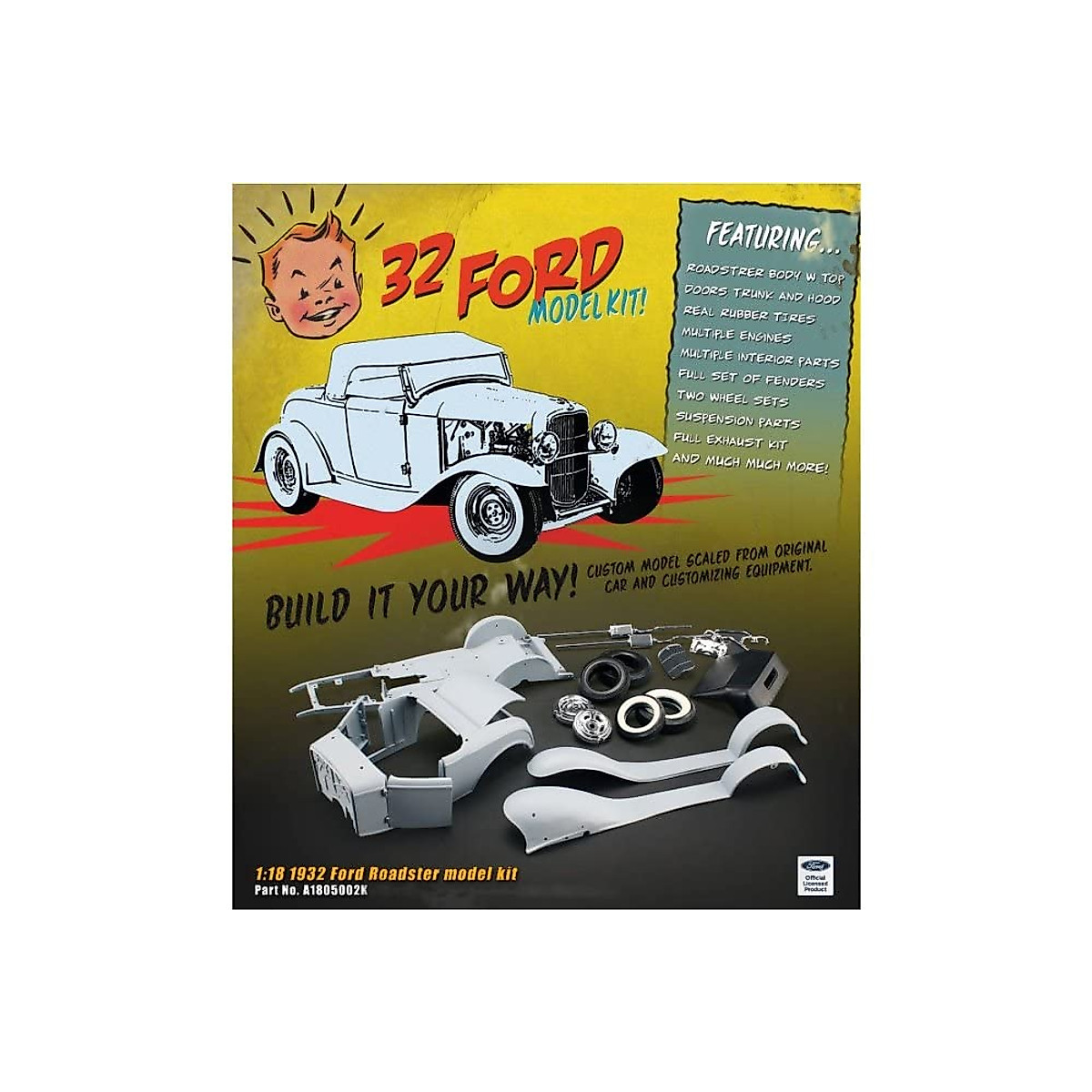 ModelToyCars 1932 Ford Roadster 2-in-1 Model Kit, Light Gray - Acme A1805002K - 1/18 Scale Diecast Model Kit