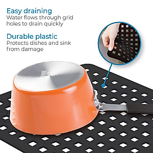 iDesign 36660 Euro Plastic Sink Grid, Non-Skid Dish Protector for Kitchen, Bathroom, Basement, Garage, 12.5" x 11" - Black
