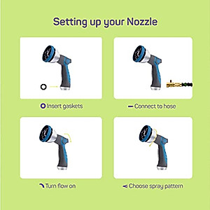 Hose Nozzle [Blue] Heavy Duty Hose Sprayer With 10 Adjustable Watering Patterns - Thumb Control Design, Comfortable Ergonomic Grip, Garden Hose Nozzle for Watering Plants & Lawns. Fun Showers/Cleaning