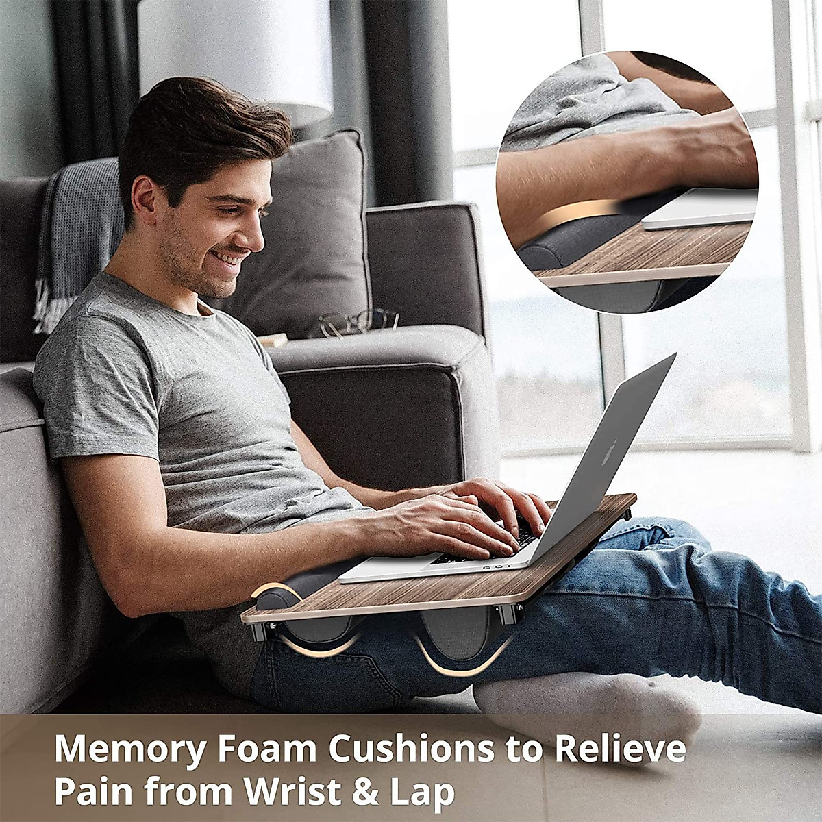 ATUMTEK 27” Extra Large Lap Desk Fits 17 inches Laptops, 2 in 1 Laptop Desk for Bed Couch Sofa, Laptop Lap Desk with Cushion and Folding Legs for Home Office Working, Writing