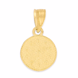 10k Solid Yellow Gold Dainty Angel Medallion Necklace with Cross on Back, Small Religious Cherub Pendant for Prayer