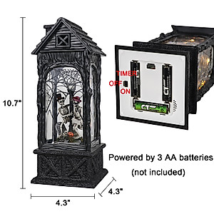 Wondise Halloween Projection Snow Globe with Timer, Battery Operated Spinning Water Glittering Skull Statue Lantern Globe for Halloween Decoration