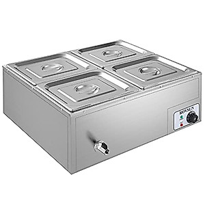 ROVSUN 42.3QT 4-Pan Electric Commercial Food Warmer, 110V Stainless Steel Bain Marie Buffet, 10.6 QT/Pan Stove Steam Table with Temperature Control & Lid for Parties, Catering, Restaurants