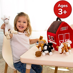 PREXTEX Plush Farm House with Soft and Cuddly 5" Plush Horses, Farm Boy, and Farm House Barn House Carry Along Case