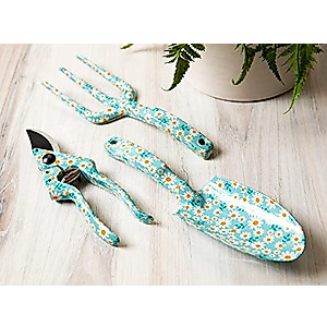 Copper Spade 3 Piece Decorative Garden Tool Set - Trowel, Pruning Shears, Cultivator Fork Gift Set (Lazy Daisy)