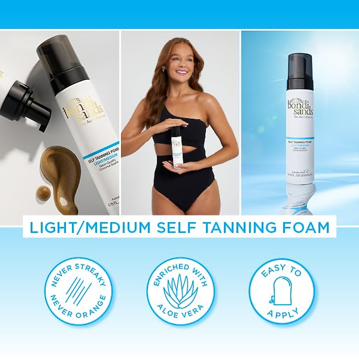 Bondi Sands Self Tanning Foam | Lightweight, Self-Tanner Foam Enriched with Aloe Vera and Coconut Provides an Even, Streak-Free Tan | 6.76 oz/200 mL
