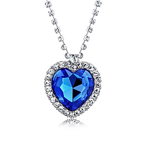 AILUOR Titanic Heart of The Ocean Neckalce, Royal Blue Crystal Created Sapphire Pendant with Silver Plated Necklace Jewelry (Blue)