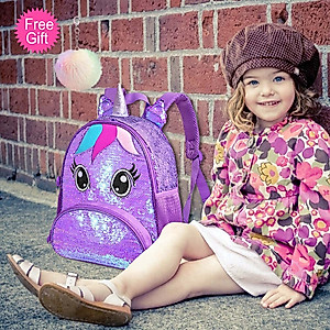 Toddler Backpack for Girls, 12" Unicorn Sequin Kids Bookbag, Cute Animal Preschool Kindergarten Schoolbag