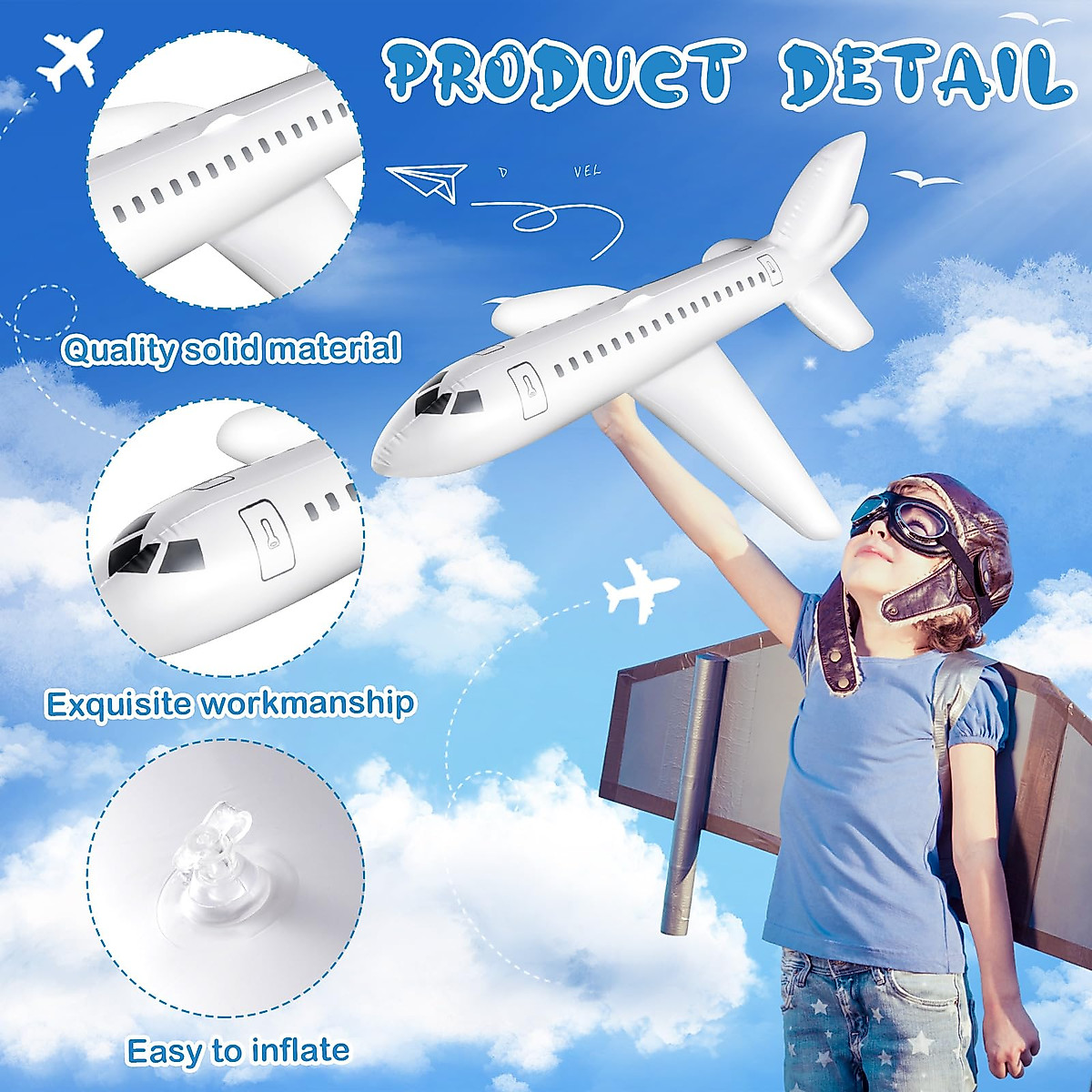 Syhood 40 Inch White Large Inflatable Airplane Balloon Inflatable Airplane Aviation Themed Airplane Inflates for Outdoor Birthday Party Gifts Swimming Pool Decorations Toys(40 Inch, 6 Pcs)
