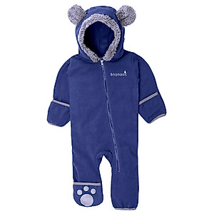 Snonook Fleece Baby Jacket - Winter Suit Bunting Bodysuit with Fold Over Mittens & Footies, Hooded & Zipper Down, Soft Cozy Warm Jumpsuit for Infants, Midnight Navy, 12/18 months