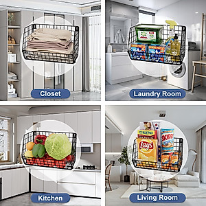 HYPIGO 5-Tier Closet Organizer Wire Hanging Shelves, Wire Basket and Metal Storage Bin with 2 Hooks, Multi-Purpose for Closet, Laundry Room, and Kitchen Organization(Black)