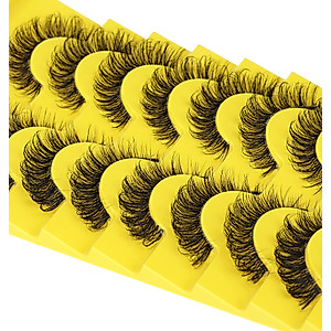 False Eyelashes Russian Strip Lashes D Curl Wispy Natural Look Faux Mink Lashes Like Eyelash Extension Fluffy zanlufly Transparent Band Cat Eye Fake Eyelashes Pack