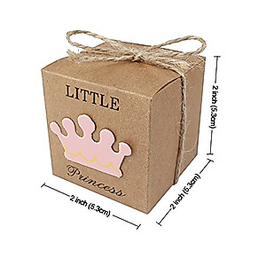 AerWo 50pcs Little Princess Baby Shower Party Favor Boxes, Baby Shower Favors for Guests with 50pcs Twine Bow, Rustic Kraft Paper Candy Bag Gift Boxes for Birthday Baby Shower Decoration, Pink