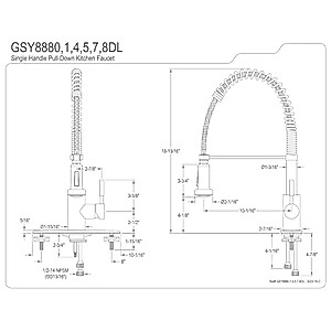 Kingston Brass GSY8888DL Concord Pre-Rinse Kitchen Faucet, 10-1/16 inch in Spout Reach, Brushed Nickel