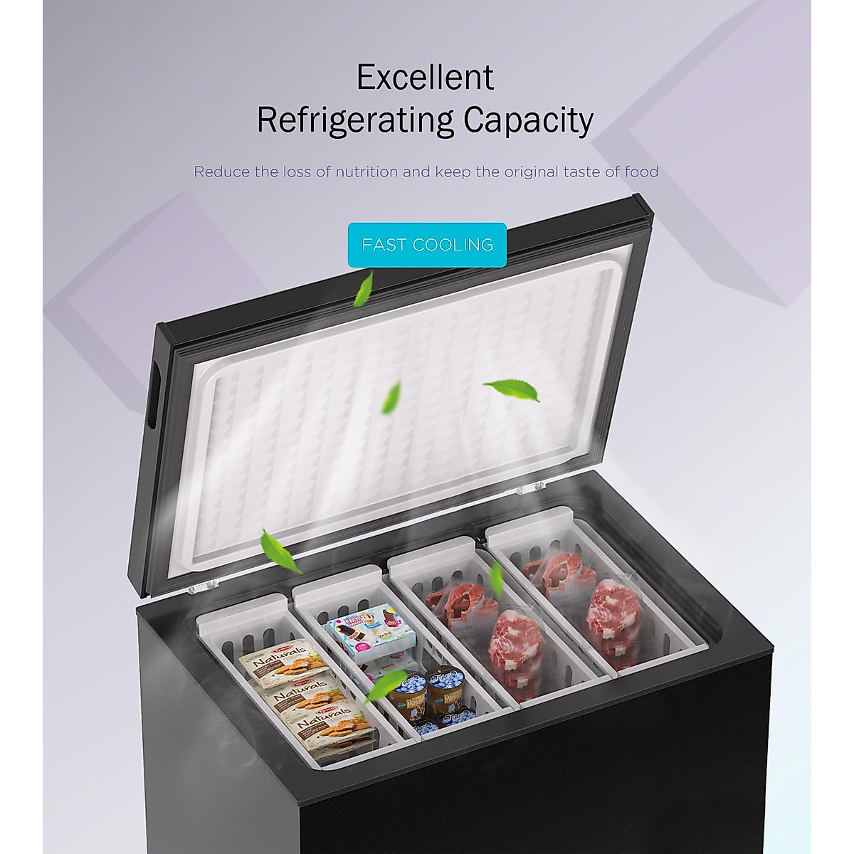 ADT Chest Freezer Free-Standing Top Door Freezers 6.8℉ to -4℉ (Matte Black, 7.0 Cubic Feet)