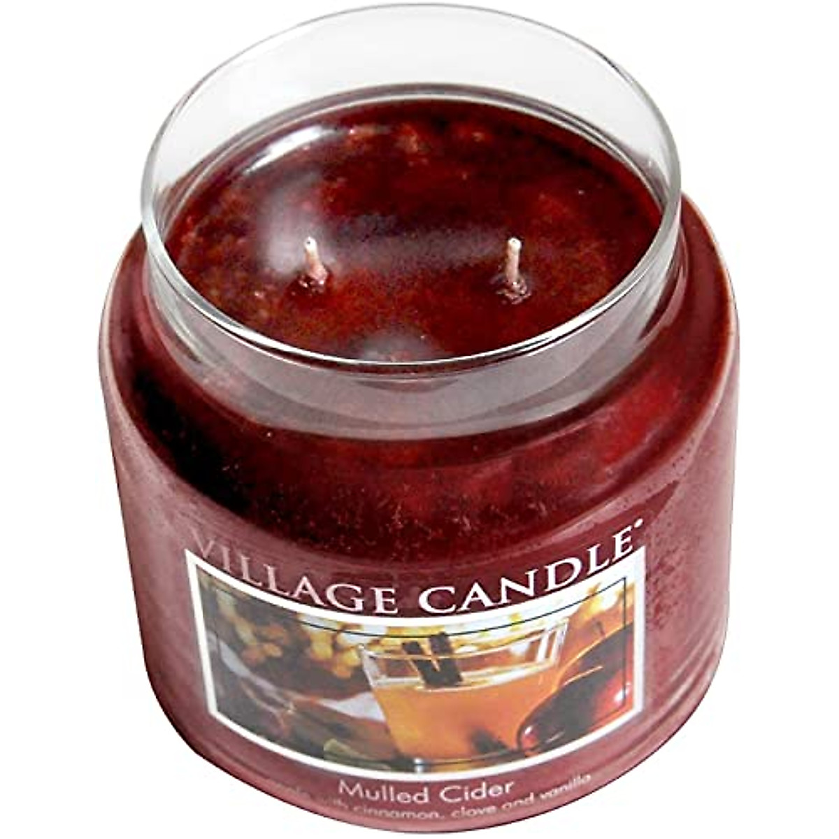 Village Candle Mulled Cider Medium Glass Apothecary Jar Scented Candle, 13.75 oz, Red
