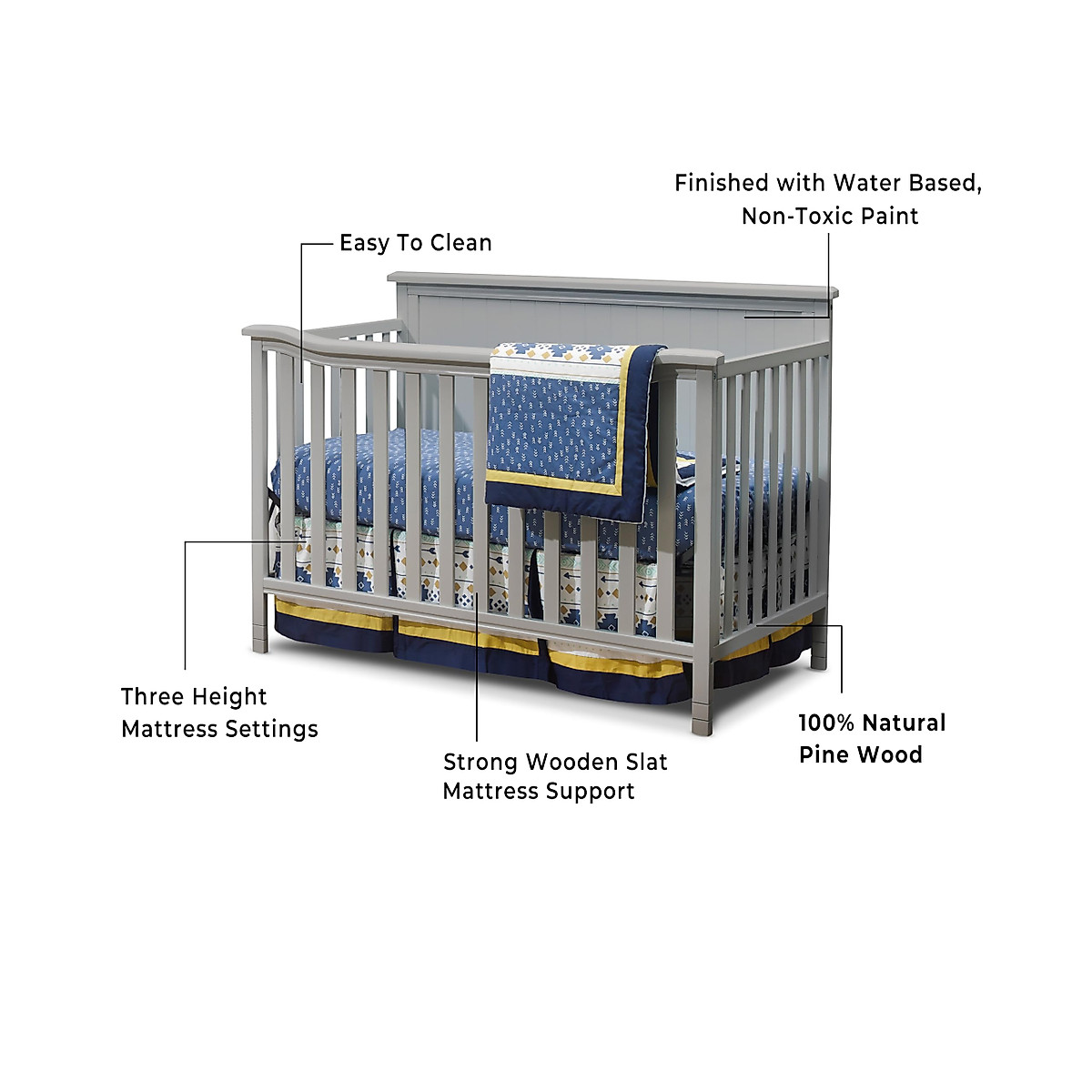Sorelle Furniture Berkley Elite 3-Piece Nursery Set with 4-in-1 Convertible Crib, 6-Drawer Dresser, and Baby Hamper, Baby Furniture Made of Wood, Non-Toxic Finish, Nursery Furniture Set-Gray