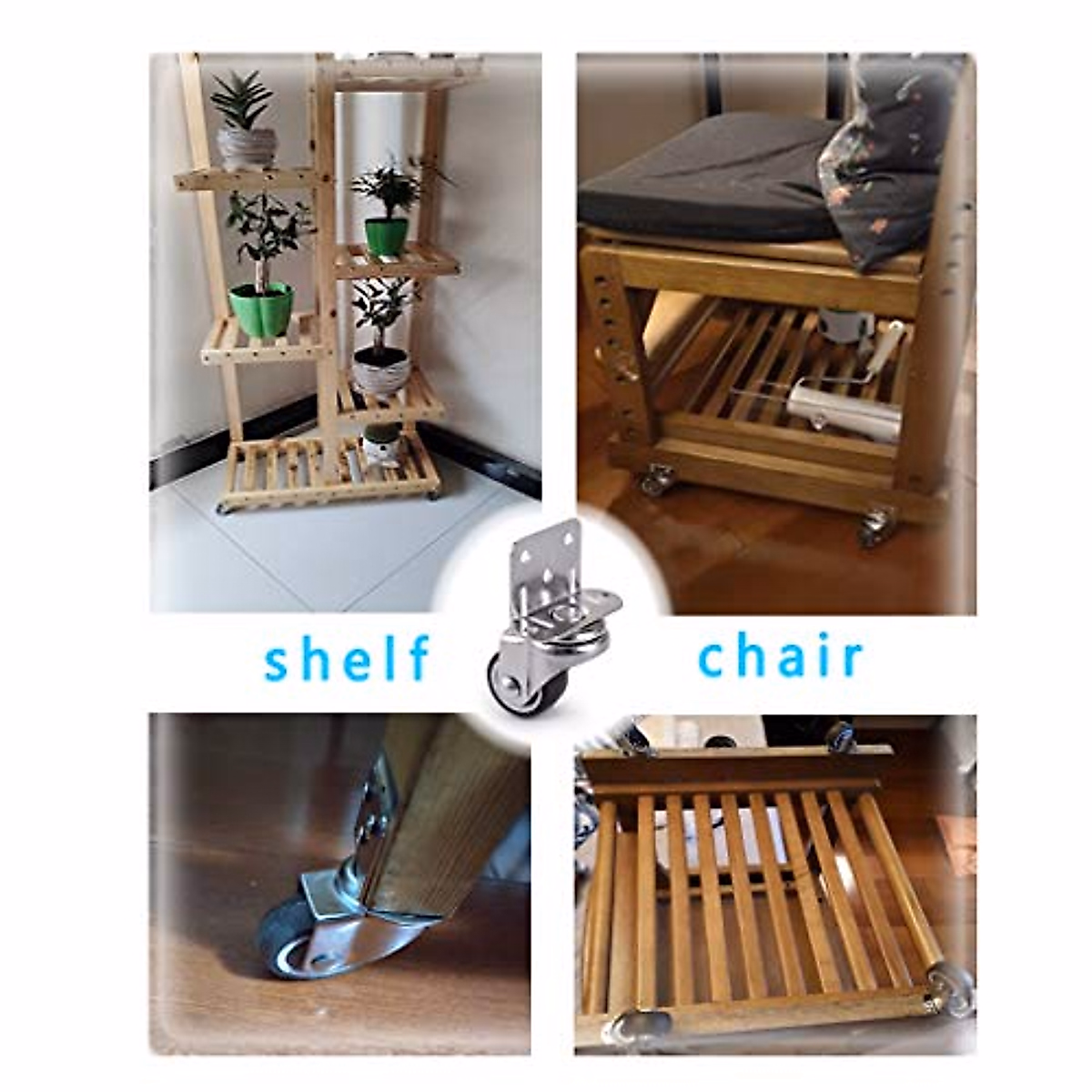 Skelang 4 Pcs 1 Inch Side Mounting Casters, TPE Swivel Plated Caster Wheels, L- Shaped Mute Wheel, Replacement for Baby Bed, Carts Trolley, Kitchen Cabinet, Furniture, Table, Loading Capacity 100 Lbs