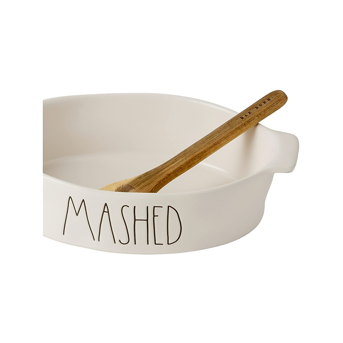 Rae Dunn Ceramic Serveware (Mashed/White/Wooden Spoon, 13" x 8" x 3")