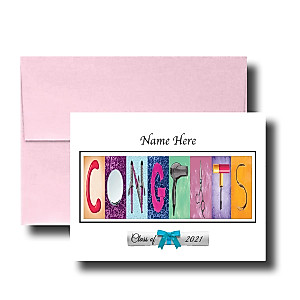 Customized Cosmetology School Congrats Class of 2023, 2024, Hair Dresser Stylist, Graduation Cards,5"x7" Flat or Folded Card Choice envelope color,Custom Grad, Letter Art, Scroll, School, College