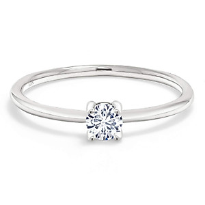 Gem Stone King 10K White Gold 3.5MM Round Gemstone Birthstone Solitaire Engagement Ring | Wedding Anniversary Promise Ring For Women | Available In Size 5, 6, 7, 8, 9