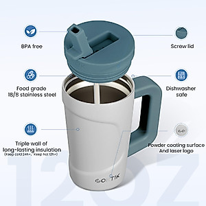 COKTIK 12 oz Insulated Tumbler with Handle and Two Lids(Flip/Straw), Double Wall Stainless Steel Insulated Coffee Mug, Kids Tumbler,Travel Coffee Mug BPA Free Reusable Cup, Haze blue contrast