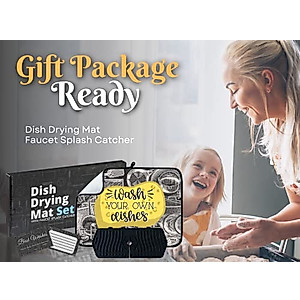 Dish Drying Mat for Kitchen Counter, Best Housewarming & Kitchen Gifts for New House, 16"x22",Absorbent Microfiber, Comes with Faucet Splash Catcher, Unique Design, Gift Box Ready-Wash Dishes