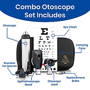 Zyrev Combo Otoscope Oph Set - Multi-Function Otoscope/Opthalmoscope for Ear & Eye Examination with Portable Carry Case, Sight Chart & Replacement Tips (1st Edition)