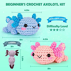 Crochet Kit for Beginner, Crochet Starter Kit w Step-by-Step Video Tutorials, Crochet Kit for Beginners, Beginner Crochet Kits for Adult Kid Women Men Complete Kit Included (Axolotl 2Pack)
